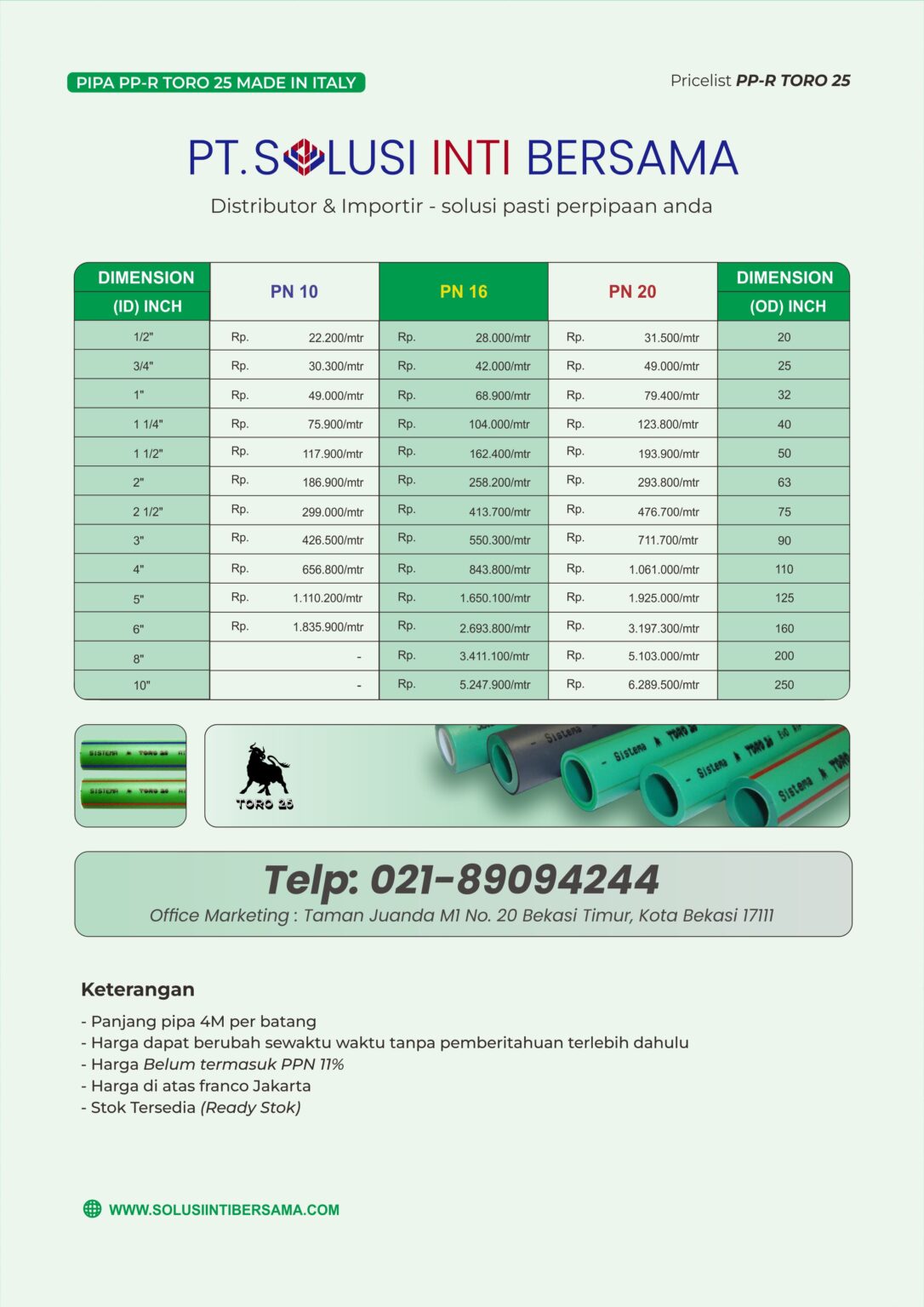 DAFTAR HARGA PPR TORO, RUCIKA, WESTPEX, VINILON 2026 - PT Solusi Inti ...