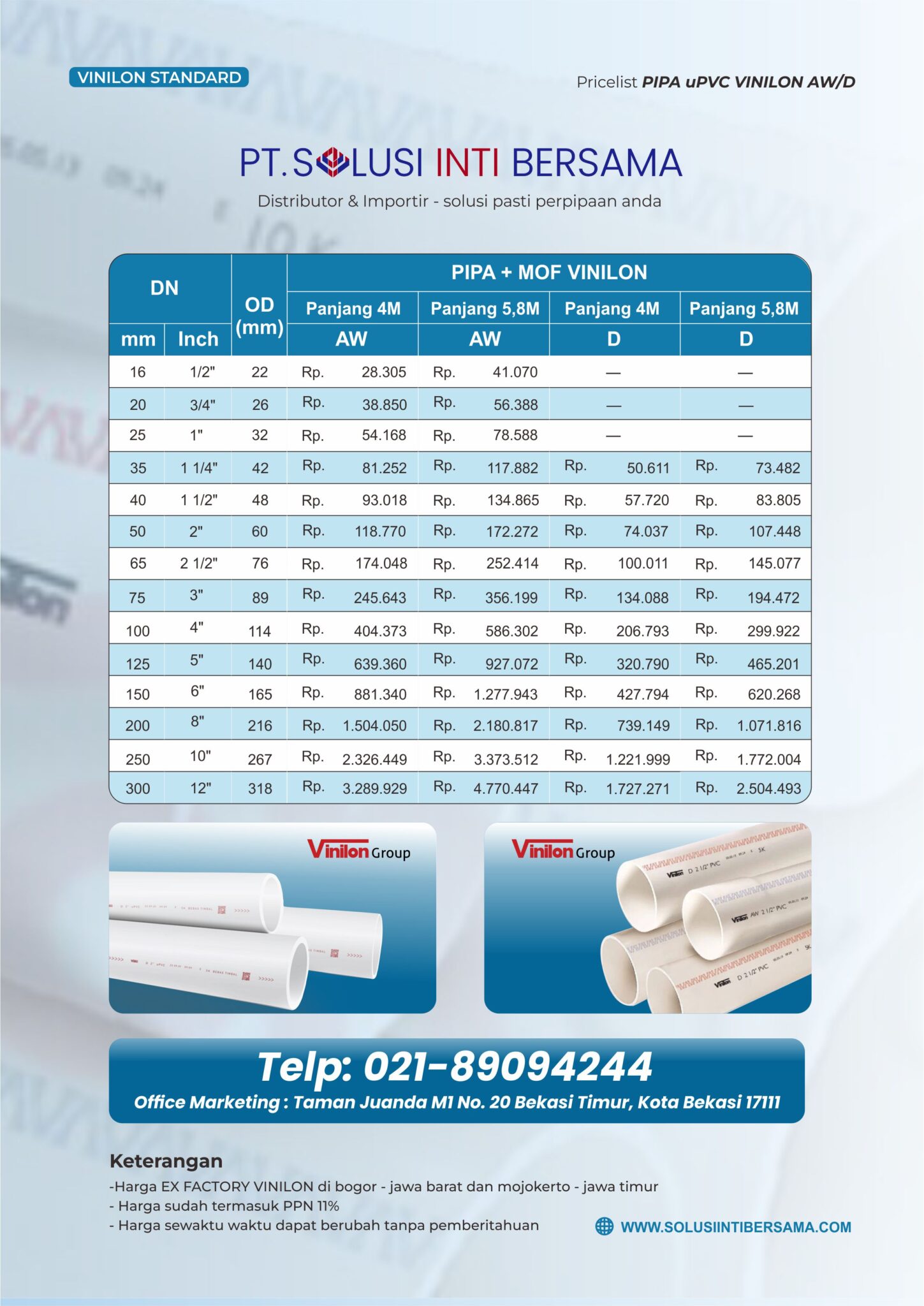 Supplier Pipa PVC SNI , JIS , AW , D Vinilon | Batam - PT Solusi Inti ...